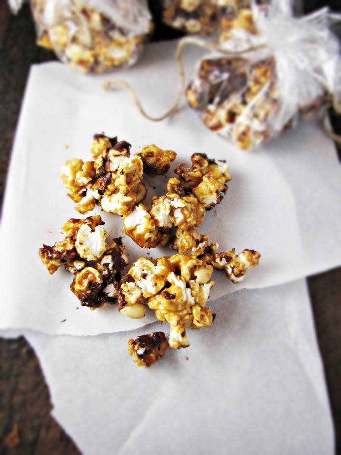 Caramel Corn with Peanuts and Chocolate - Katie at the Kitchen Door